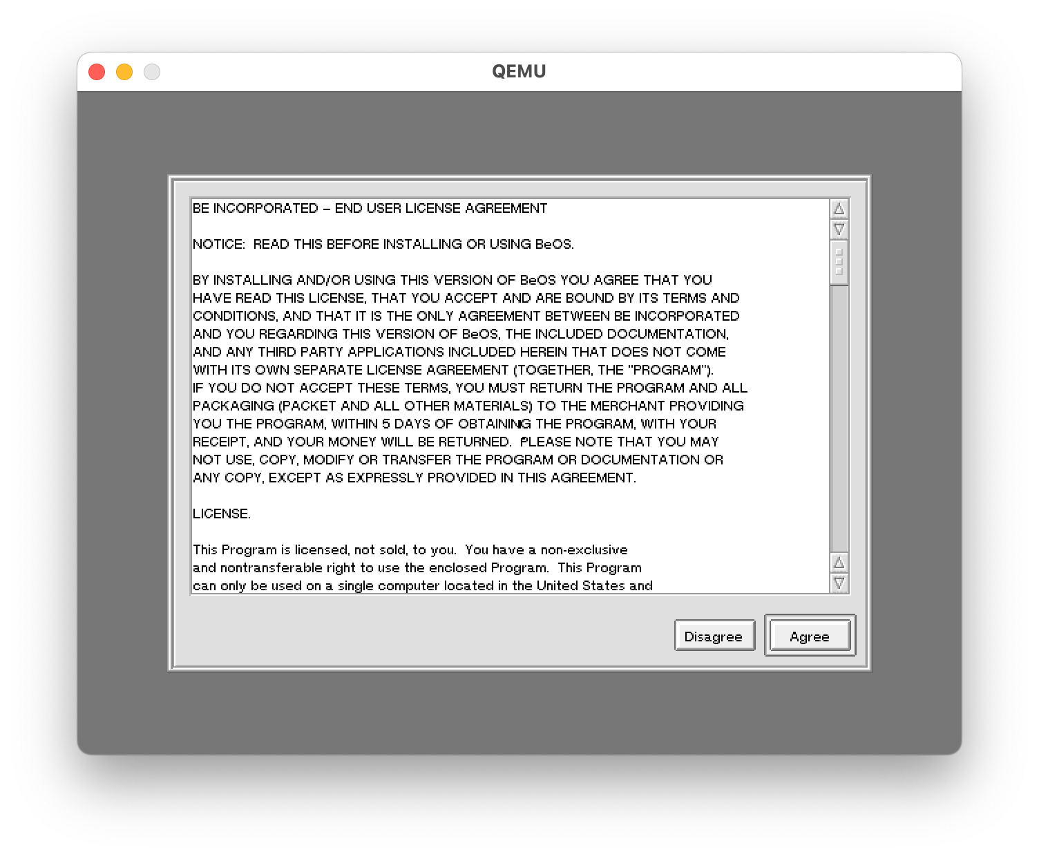 Running BeOS 5 in QEMU (i386)